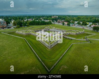 Aerial view of reconstructed earth wood star fort from the ...