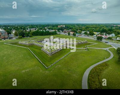 Aerial view of reconstructed earth wood star fort from the ...