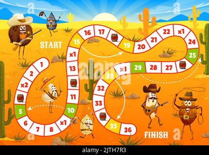 Kids board game. Wild west cartoon cowboy, sheriff and indian vitamin ...
