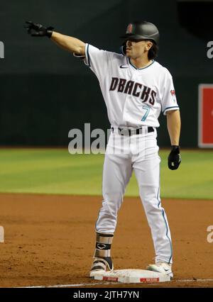 Arizona Diamondbacks center fielder Corbin Carroll makes a catch against the Milwaukee Brewers ...