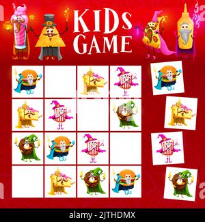 Sudoku kids game fast food characters. Puzzle quiz vector worksheet ...