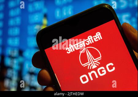 In this photo illustration, the Indian multinational crude oil and gas ...