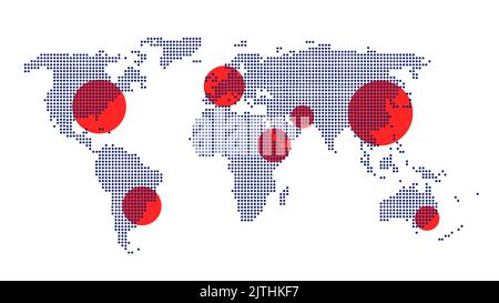 Pixelated world map on blue background Stock Photo - Alamy