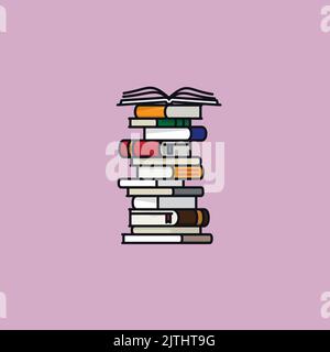 High stack of books filled outline style isolated vector illustration ...