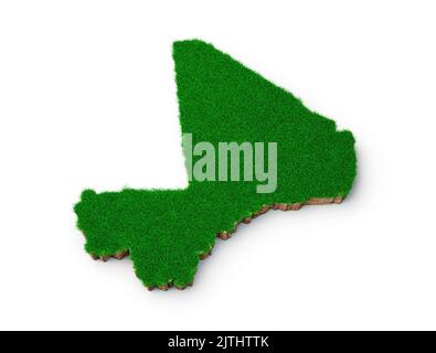 A 3D rendering of Mali map with green grass and rock ground texture ...