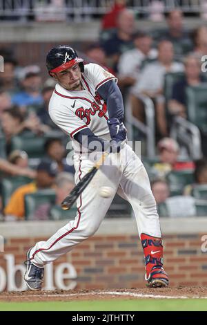 Atlanta Braves catcher Travis d'Arnaud (16) in action during a baseball ...