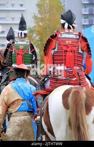 Armored Samurai warriors in procession at Yabusame event Stock Photo ...