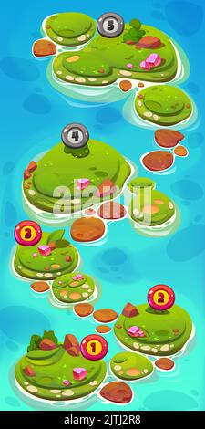 Islands level map. Adventure game play stage, road award fantasy island ...