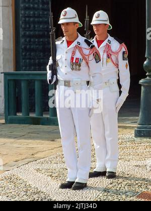 Soldiers perform the changing of the guard at Monaco Palace Stock Photo ...
