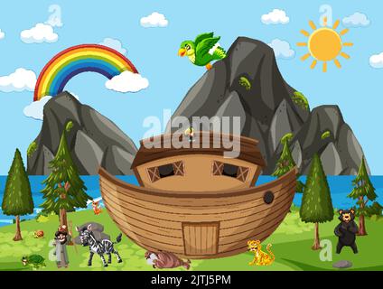 Noah's Ark with wild animals in nature scene illustration Stock Vector Image & Art - Alamy