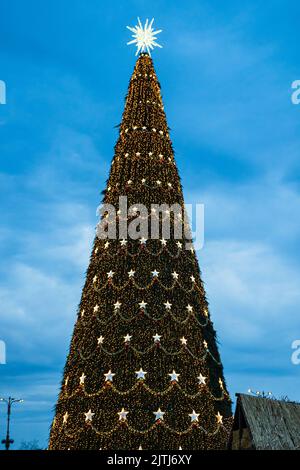 Bucharest Christmas market - Detail of Christmas tree Stock Photo - Alamy
