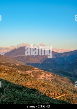 Landscape of the Pleistos River Valley at sunset, Delphi, Phocis ...