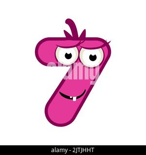 A cartoon illustration of a number seven monster smiling and happy ...
