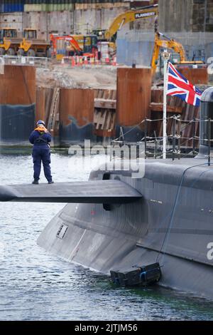 HMS Anson docked at BAE systems in Barrow-in-Furness before it is ...