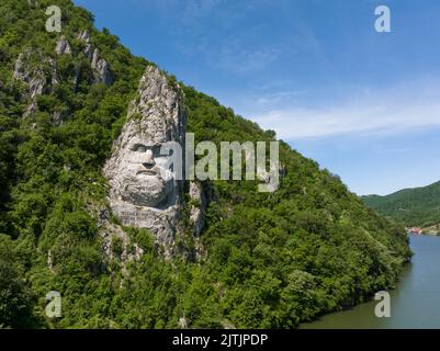 Sculpted Head of Decebal Dacian King, placed on the course of Danube ...