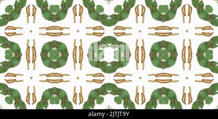 Foliage kaleidoscope seamless border pattern. Trendy optic fresh design ...