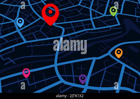 3D top view of a map with destination location point, Aerial clean top ...