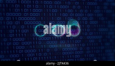 Image of neon circles over binary code on digital screen Stock Photo ...