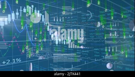 Image of graphs and binary code on navy background Stock Photo - Alamy