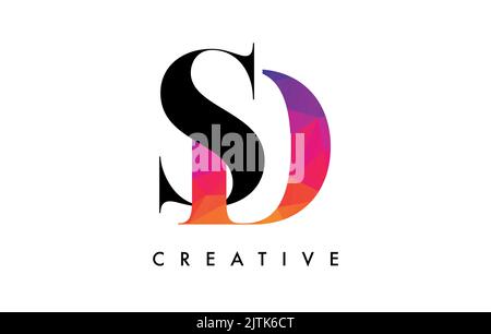 SD Letter Design with Creative Cut and Colorful Rainbow Texture. SD ...