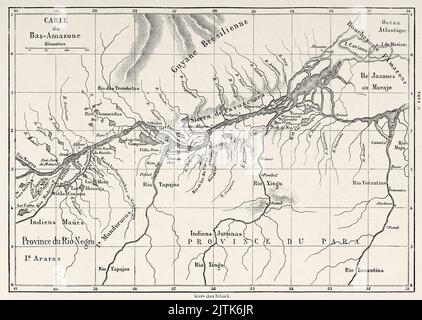Map of the lower Amazon river, Brazil, South America. Journey of the ...