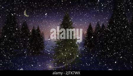 Image of snow falling over silver christmas neon lights Stock Photo - Alamy