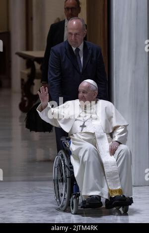 Pope Francis arrives to attend his weekly general audience in the Paul ...