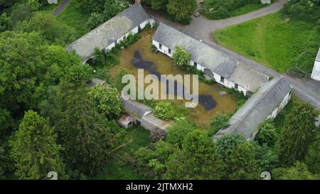 Aerial view of an old, abandoned ww2 airfield and runway (RNAS Dale ...
