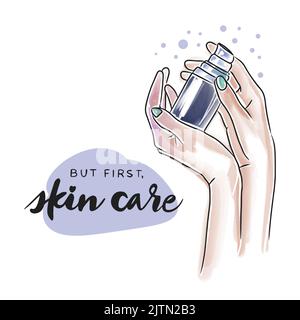 But first skin care, handwritten lettering, skin care cosmetics, hand ...