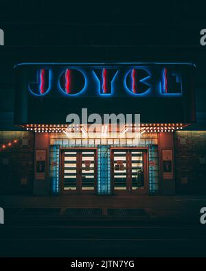 The Joyce Theater neon sign at night, in Chelsea, Manhattan, New York ...