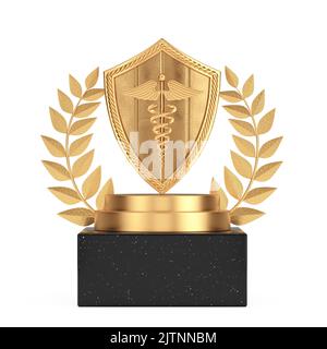 Gold caduceus symbol isolated on white background. 3D illustration ...