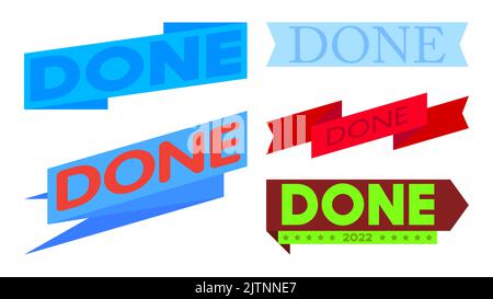 Set of ribbon with Done text. Banner template. Label sticker. Sign ...