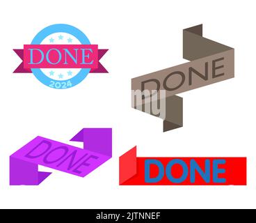 Set of ribbon with Done text. Banner template. Label sticker. Sign ...
