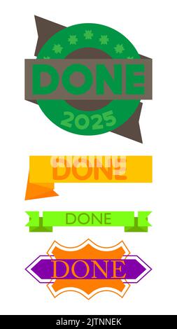 Set of ribbon with Done text with Checkmark. Banner template. Label ...