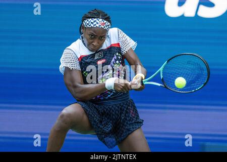 Elena-Gabriela Ruse of Romania returns a ball during her first round ...