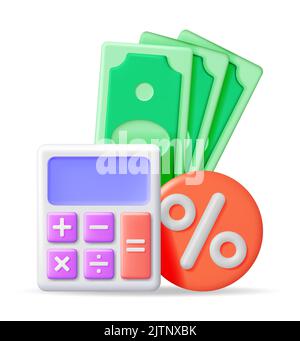 3D Modern Calculator with Percentage Sign. Mathematics Icon. Addition ...