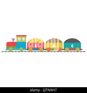 Wooden train with cars and letters ABC, back to school, color vector ...