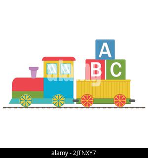 Wooden train with cars and letters ABC, back to school, color vector ...