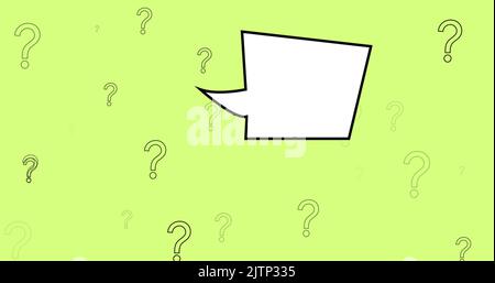 Image of speech bubble over question marks on green background Stock ...