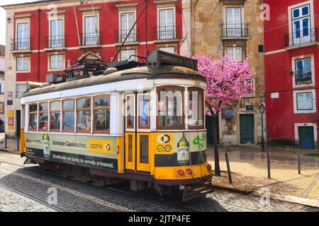 Lisbon, Portugal - March 27, 2018: Yellow tram, symbol of Lisbon at ...