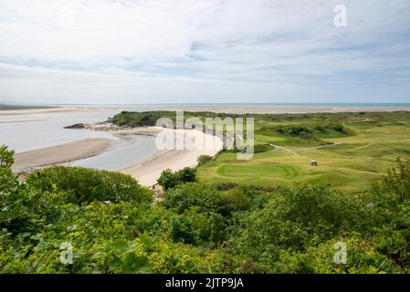Sandy bay near Morfa Bychan and Porthmadog on the coast of North Wales ...