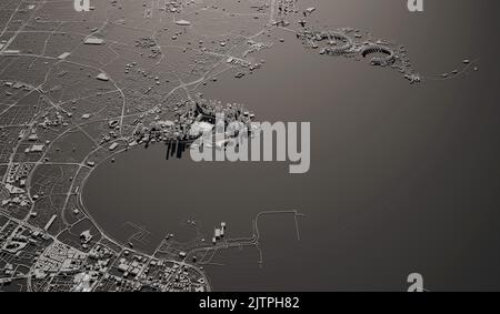 Doha, Qatar city map aerial view. minimal design. 3D Rendering Stock ...