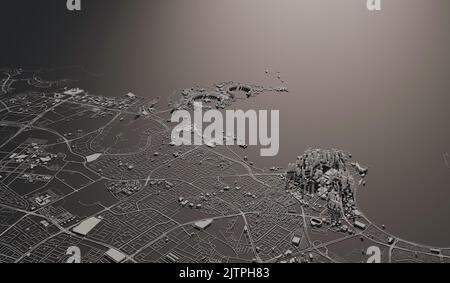Doha, Qatar city map aerial view. minimal design. 3D Rendering Stock ...