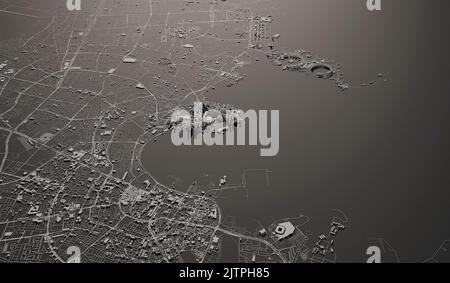 Doha, Qatar city map aerial view. minimal design. 3D Rendering Stock ...
