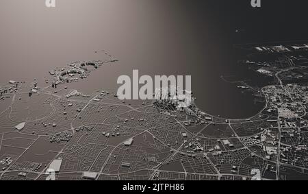 Doha, Qatar city map aerial view. minimal design. 3D Rendering Stock ...
