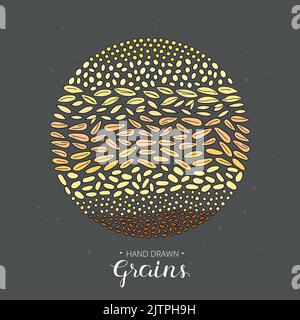 Hand drawn cereal grains composed in circle shape on white background ...