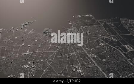 Doha, Qatar city map aerial view. minimal design. 3D Rendering Stock ...
