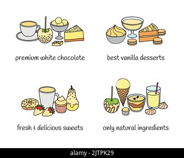 Different groups of chocolate desserts and sweets isolated on white ...