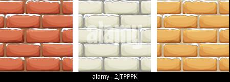 Brick wall with snow, stone bricks, rock surface in cartoon style ...