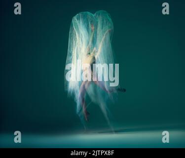 Contemp dance. Creative portrait of flexible ballet dancer in motion ...